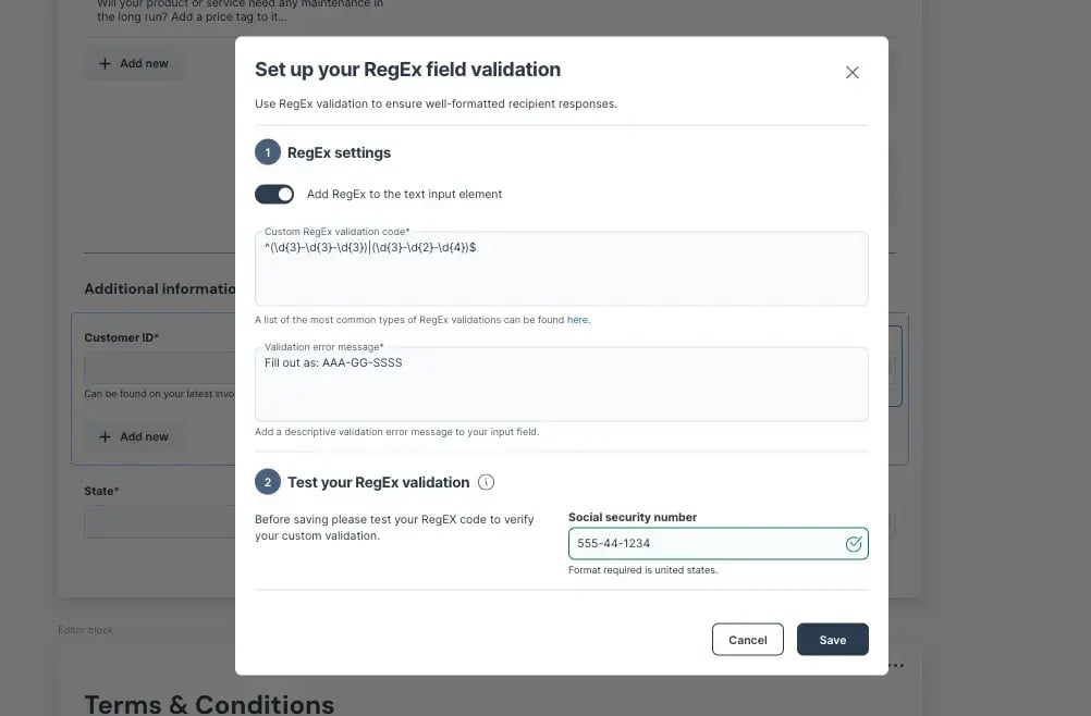 Use regex and character limits to validate form data